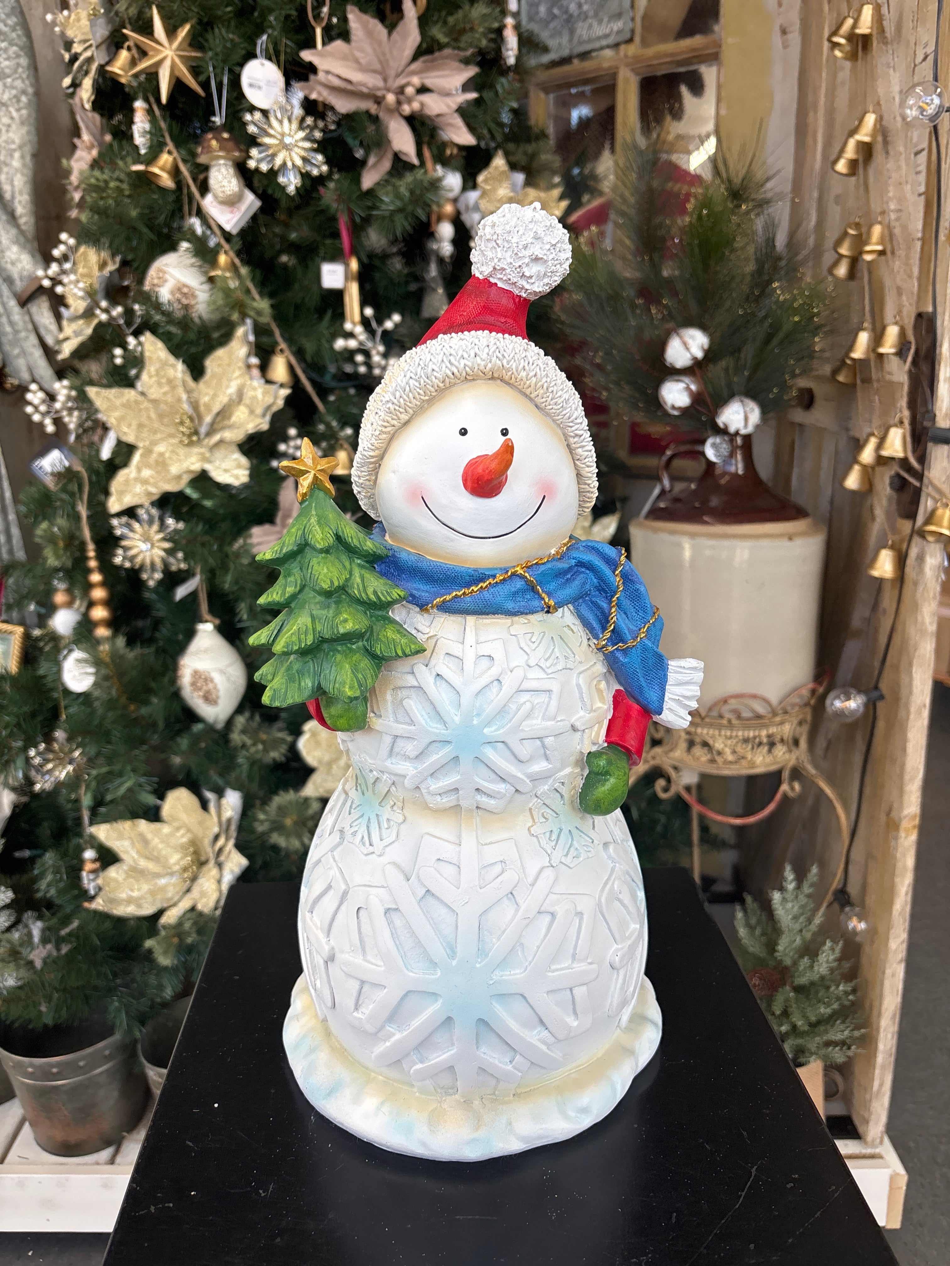 Large Snowman With Snowflakes – Flowers and Gray
