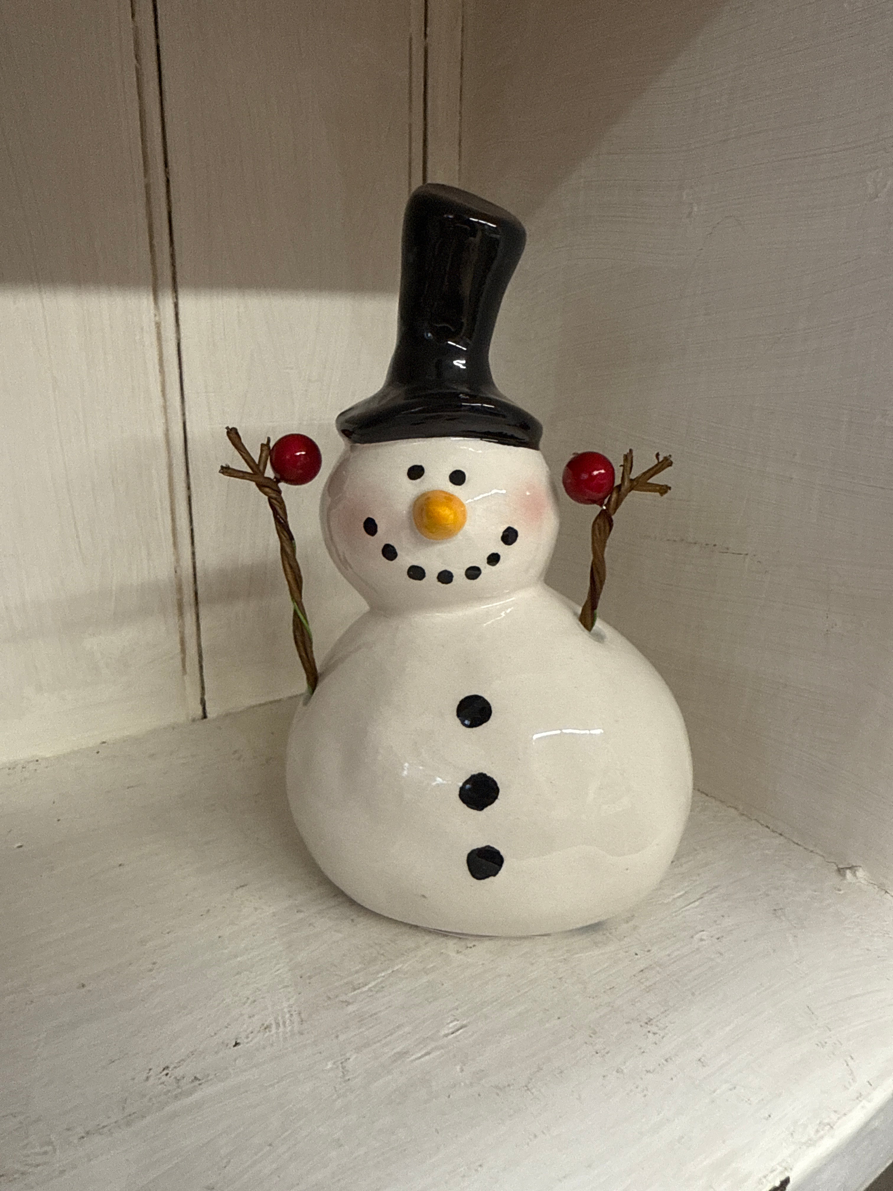 Ceramic Snowman – Flowers and Gray