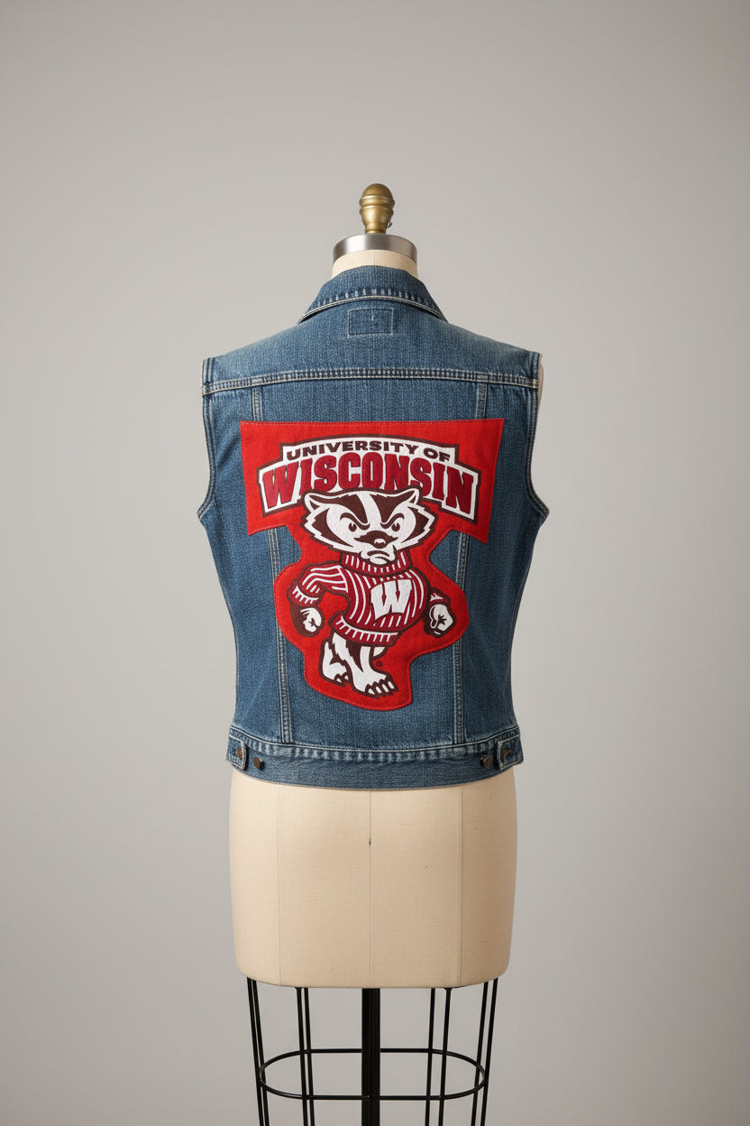 Repurposed Vest with UW Bucky Patch – Flowers and Gray