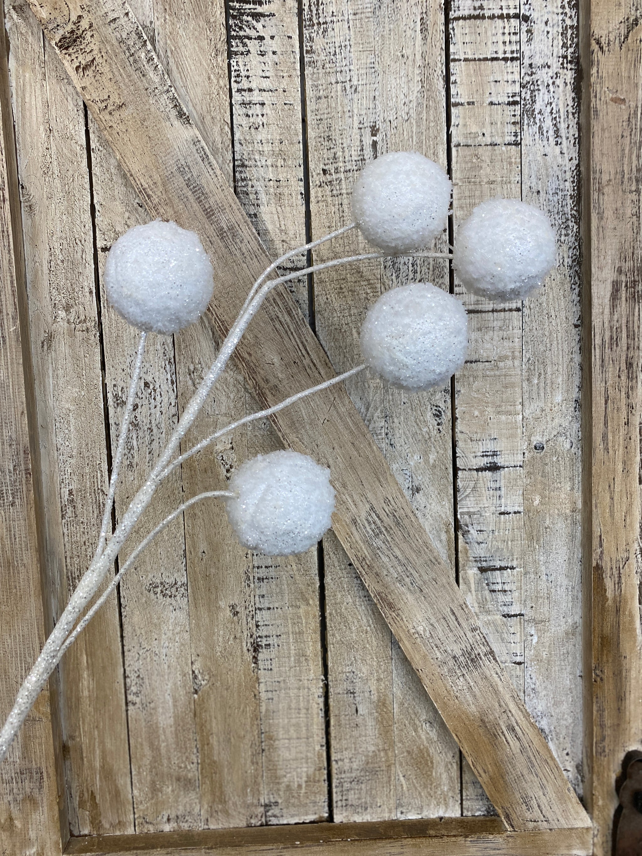 White Snowball Sticks – Flowers and Gray